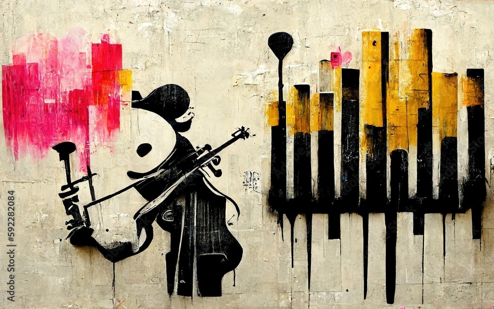 Generative AI, Abstract Street art with keys and musical instruments ...