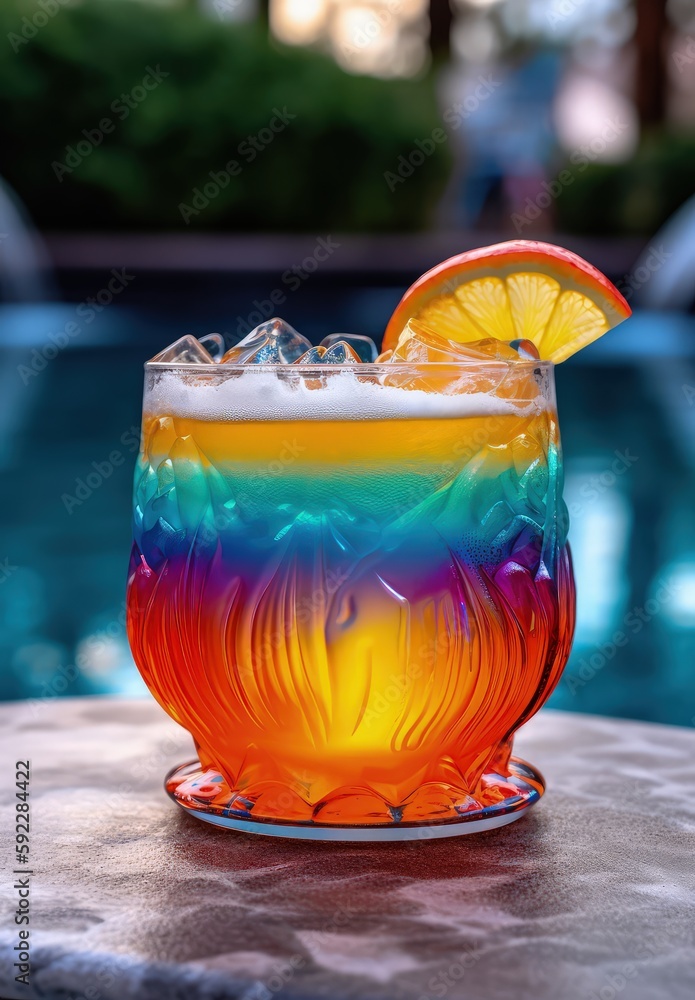 rainbow colored cocktail, mocktail, with a beach background - ai ...
