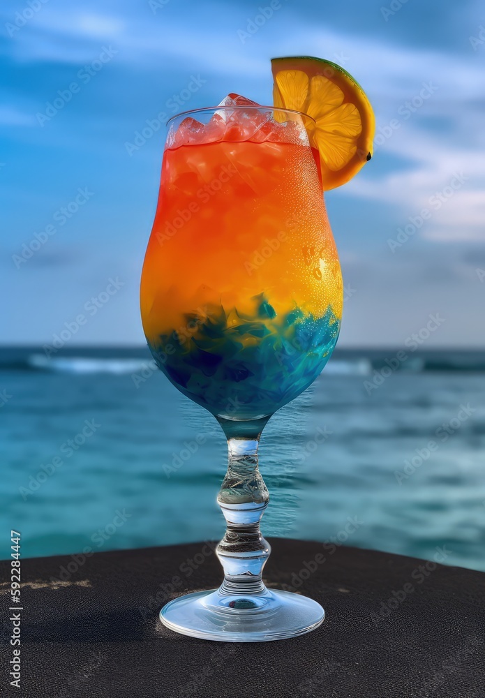 rainbow colored cocktail, mocktail, with a beach background - ai ...