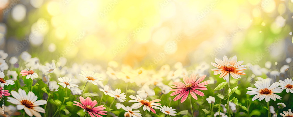 Summer spring natural flower background banner. Wildflowers on bright ...