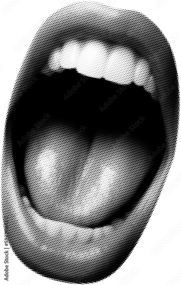 Vetor de Opened woman lips as retro halftone collage elements for mixed ...