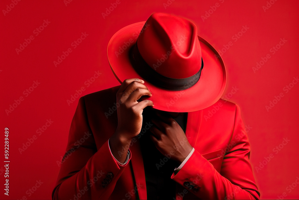 Generative AI illustration of anonymous black man in classy red suit ...