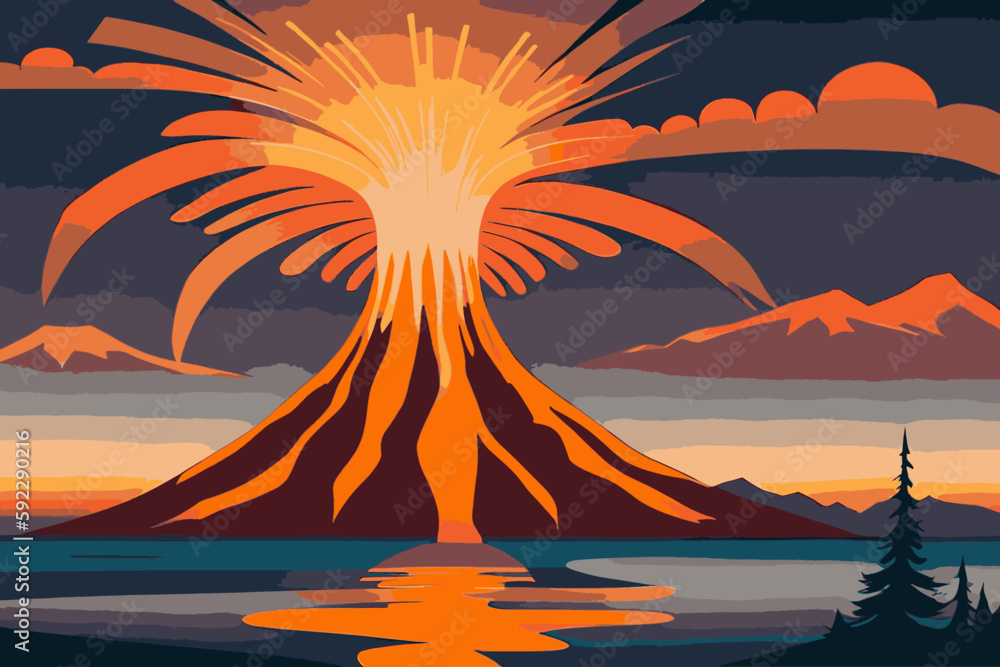 Volcano eruption, volcano with lava, vector illustration, cartoon ...