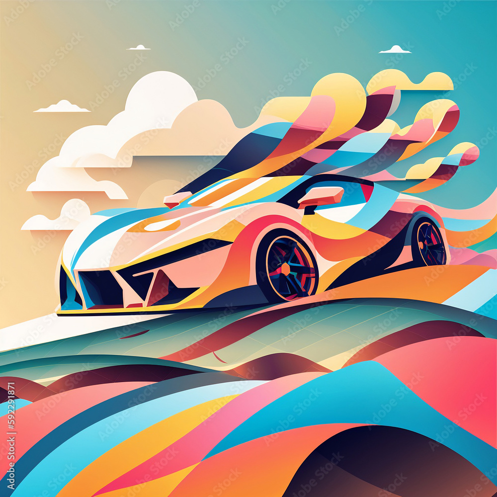 Beautiful illustartion of a car on the road. Created using generative ...