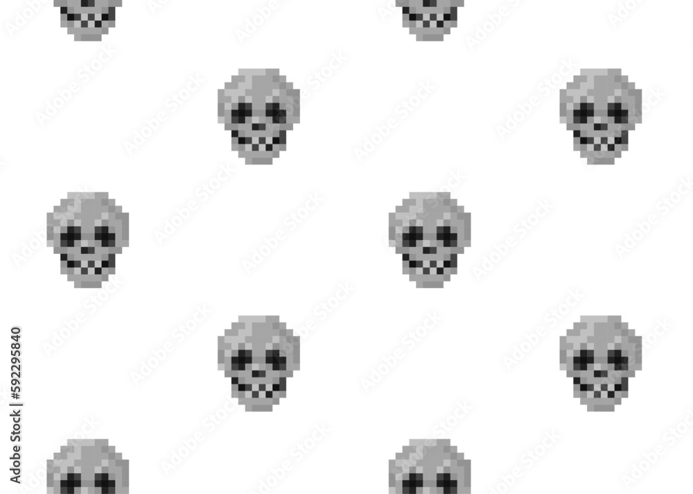 Pixel art skull seamless pattern. 8-bit retro video game style vector ...