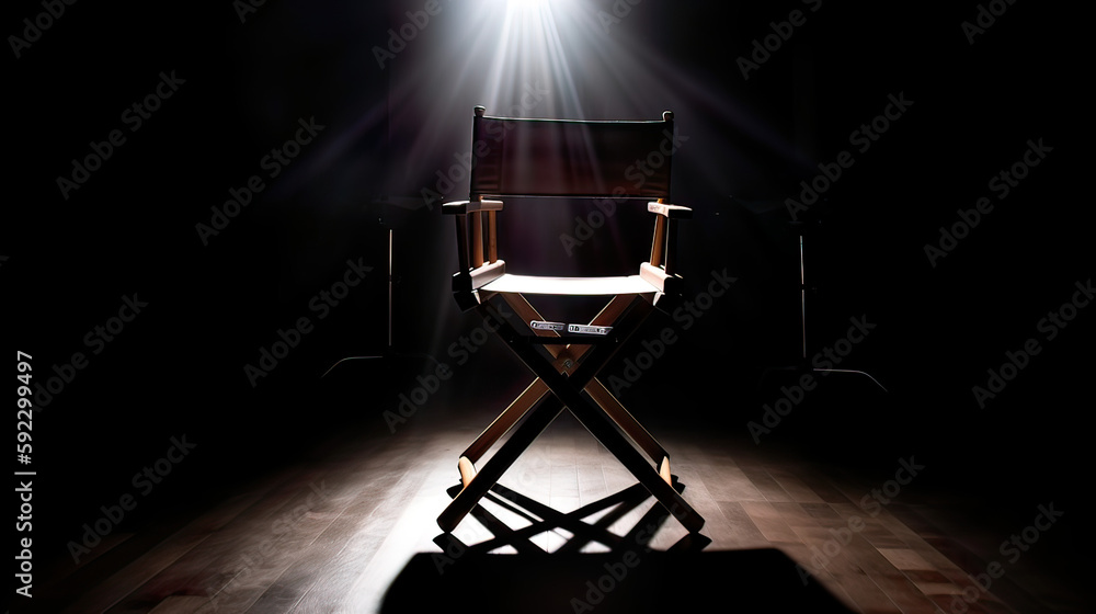 The director's chair stands in a beam of light with an backlight. Free ...