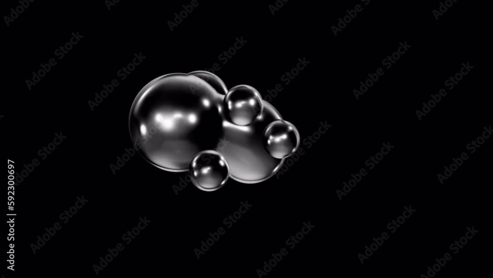 A metaball animation of morphing liquid blobs. 3D Abstract black Metaballs in the background. 4K ...