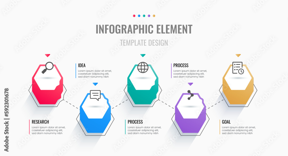 5 points infographic hexagon design Step by step to goal presentation ...