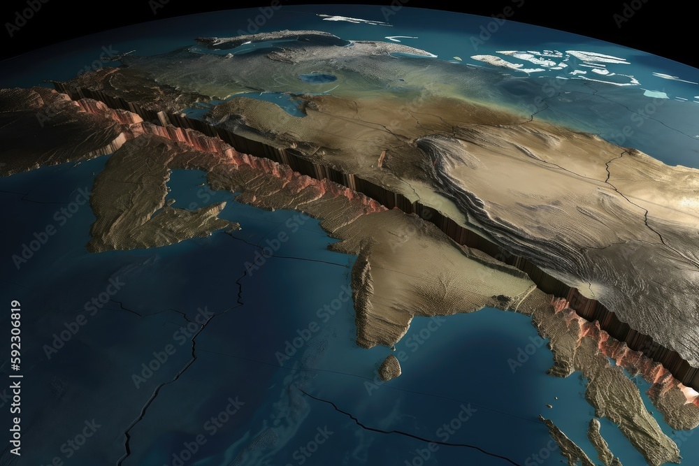 huge fault line, with the earth's crust being torn apart and shifted ...
