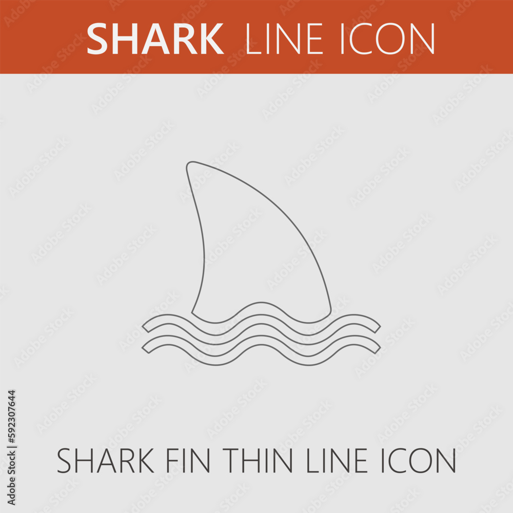 Shark fin vector icon. Shark attack danger symbol. Simple outline ...