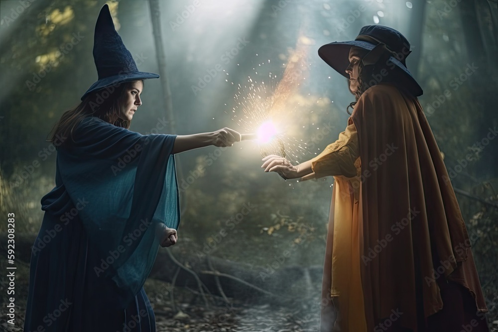 good witch, with her magic and knowledge, fights evil sorceress in ...
