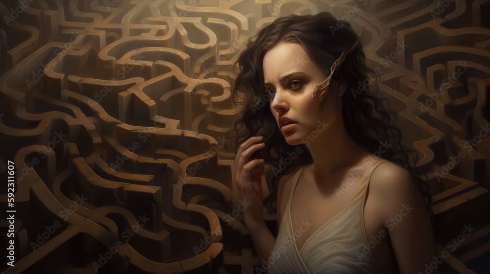 Woman in a maze of her own mind concept of mental health problem for ...