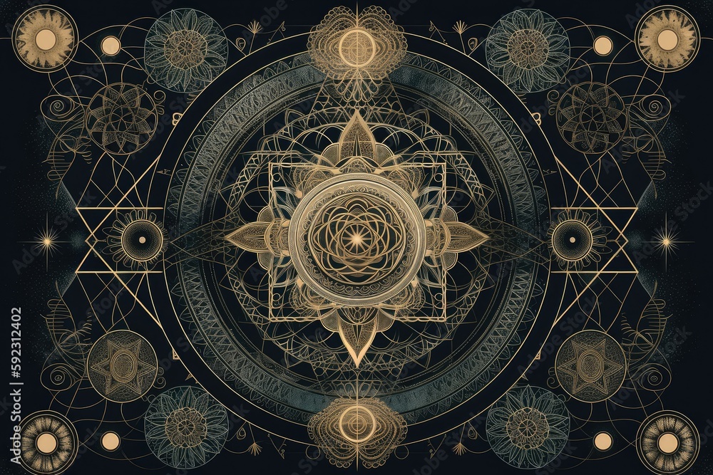 mandala with elements of sacred geometry, representing balance and ...
