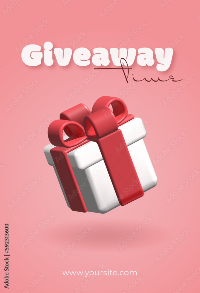 Pink 3d inflated giveaway promotion vector banner. 3d gift box. Stock ...