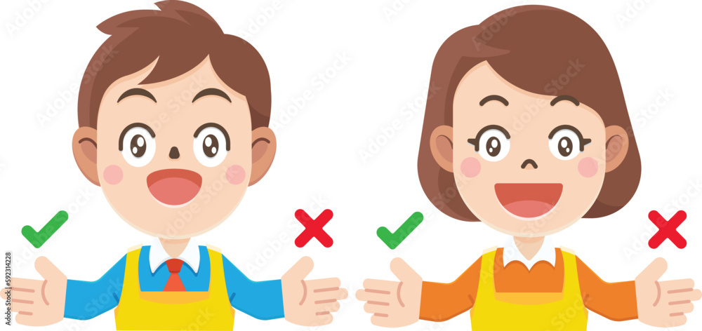 Cartoon Boy and Girl Holding a Wrong Sign, Showing Wrong Sign, Vector ...