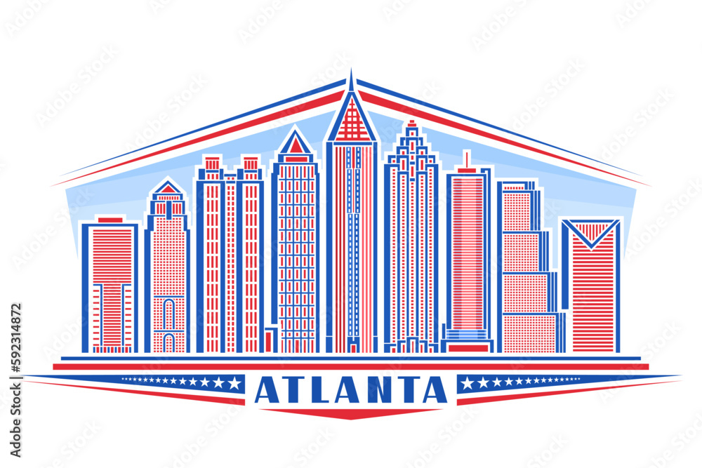 Vector illustration of Atlanta, horizontal badge with linear design ...