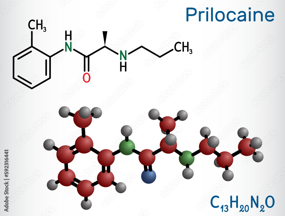 Prilocaine molecule. It is local anesthetic, used in dental procedures ...