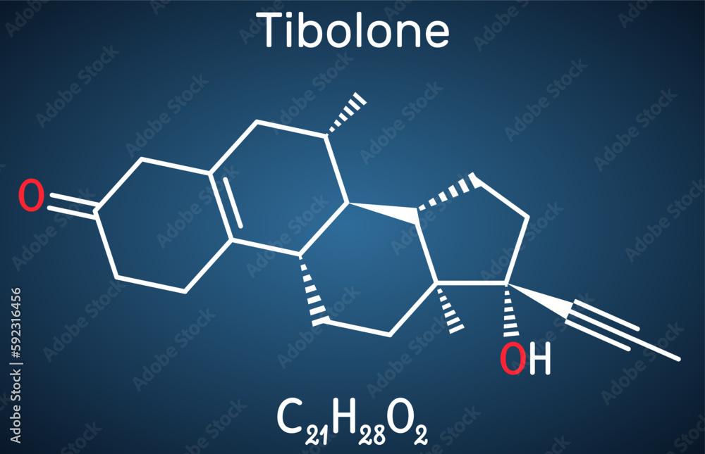 Tibolone molecule. It is anabolic steroid hormone drug, synthetic ...