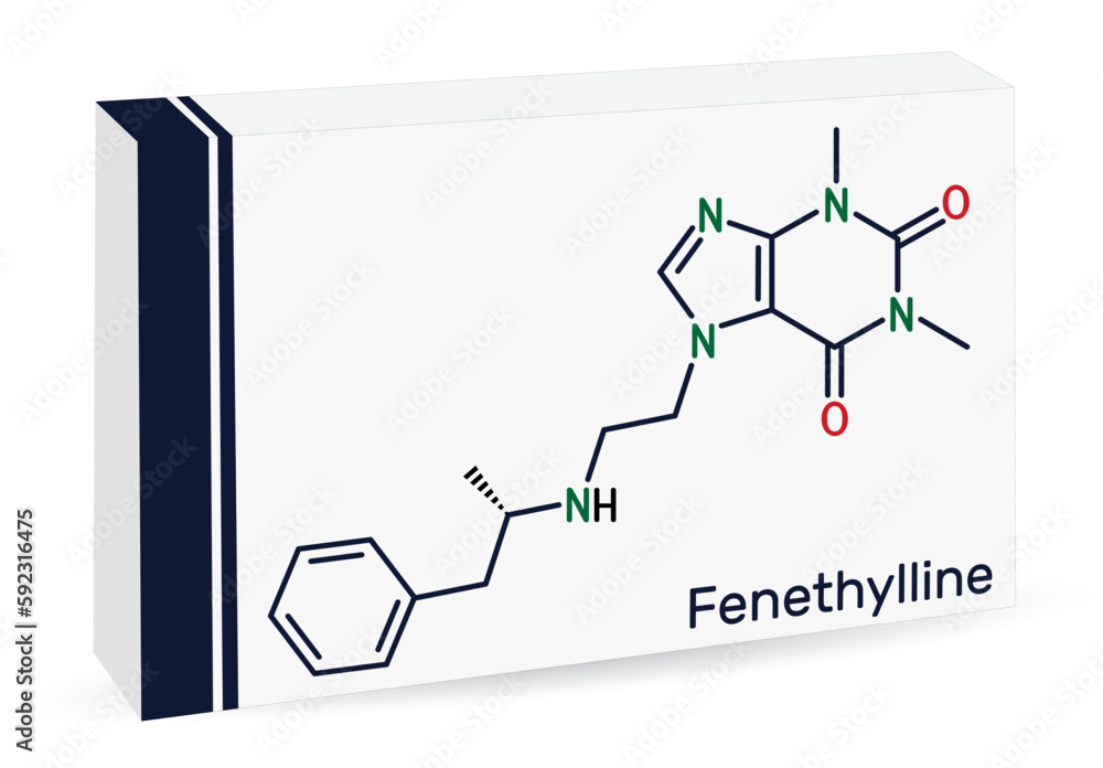Fenethylline, phenethylline, amfetyline, fenetylline molecule. It is ...