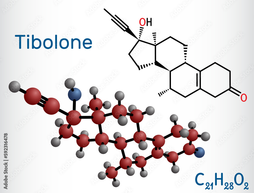Tibolone molecule. It is anabolic steroid hormone drug, synthetic ...