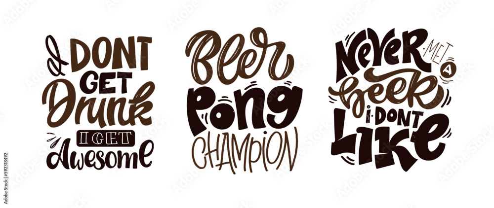 Set with lettering quotes about beer in vintage style. Calligraphic ...