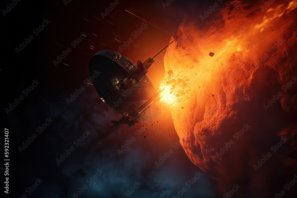 space probe enters the atmosphere of a planet, with fiery reentry and ...