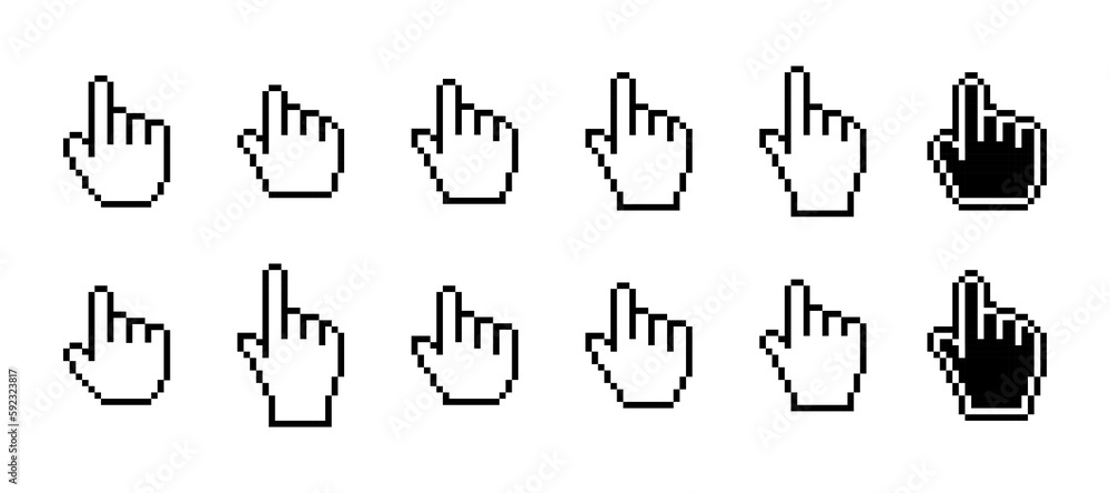 ภาพประกอบสต็อก Pixel 8 bit cursor vector set. 8bit collection of ...