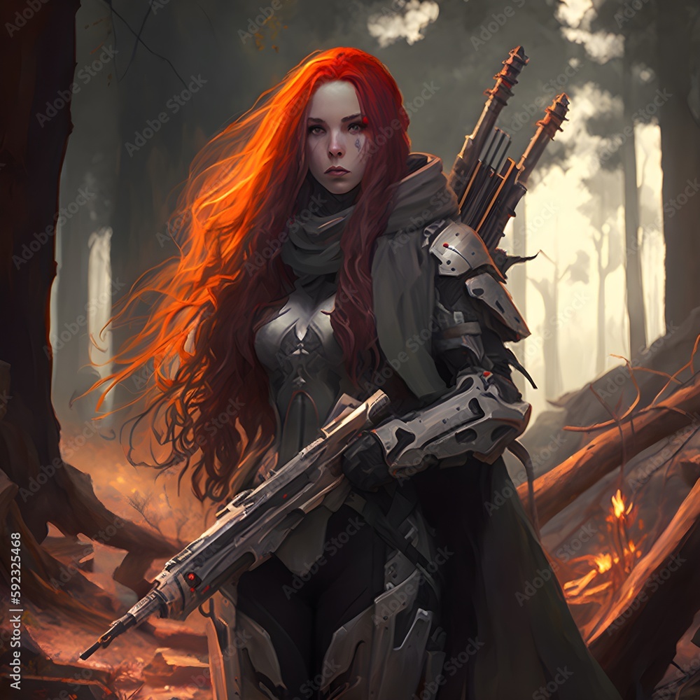 female beautiful elf in future settings long dark red hair warhammer ...