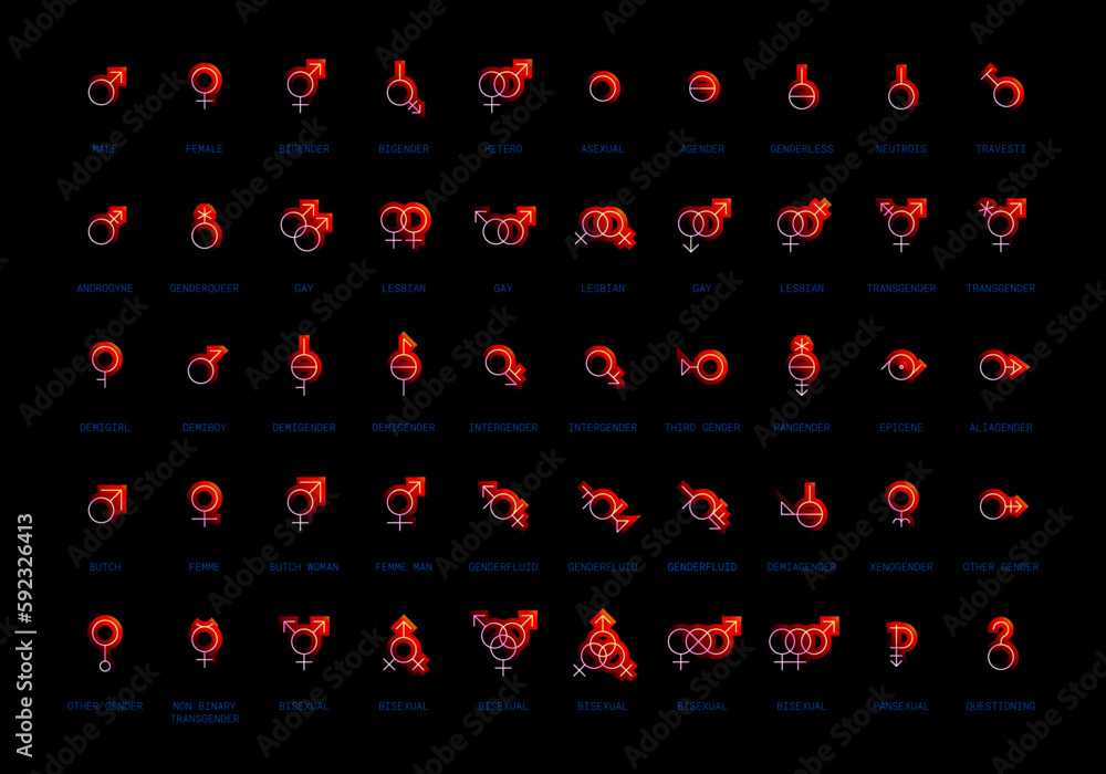 Gender and sexual orientation identity vector symbol sign icons Stock ...