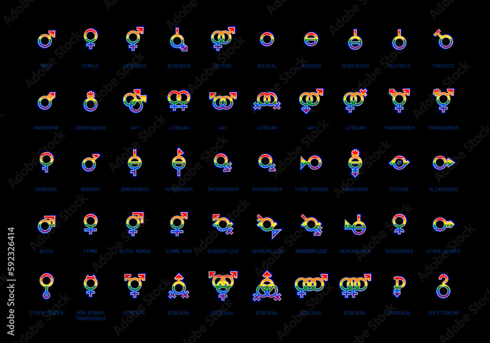 Gender and sexual orientation identity vector symbol sign icons Stock ...