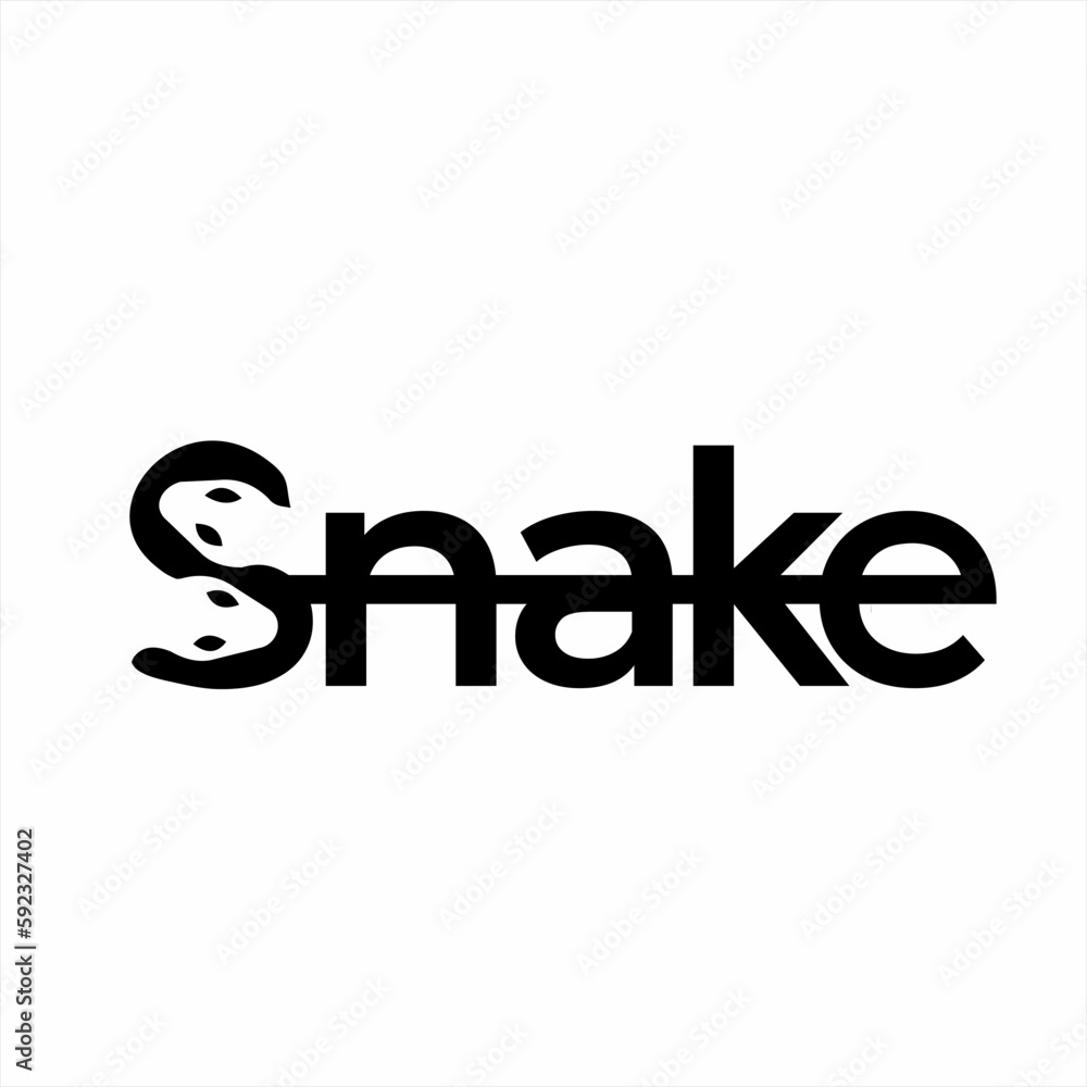 Snake word design with illustration of snake head in negative space on ...