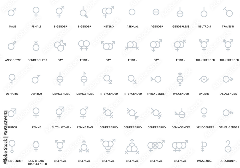 Gender and sexual orientation identity vector symbol sign icons Stock ...