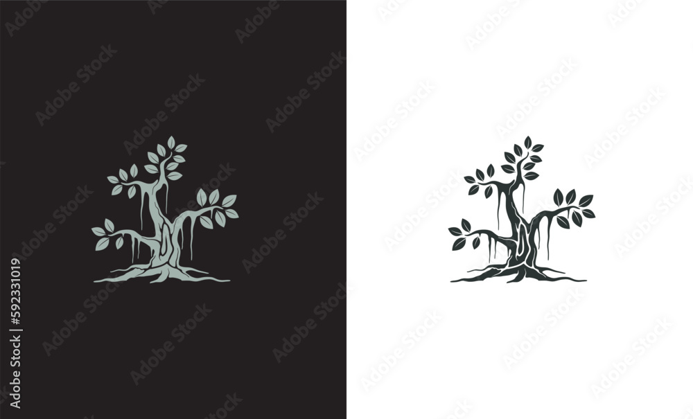 banyan tree vector image. beautiful plant with the roots Stock Vector ...