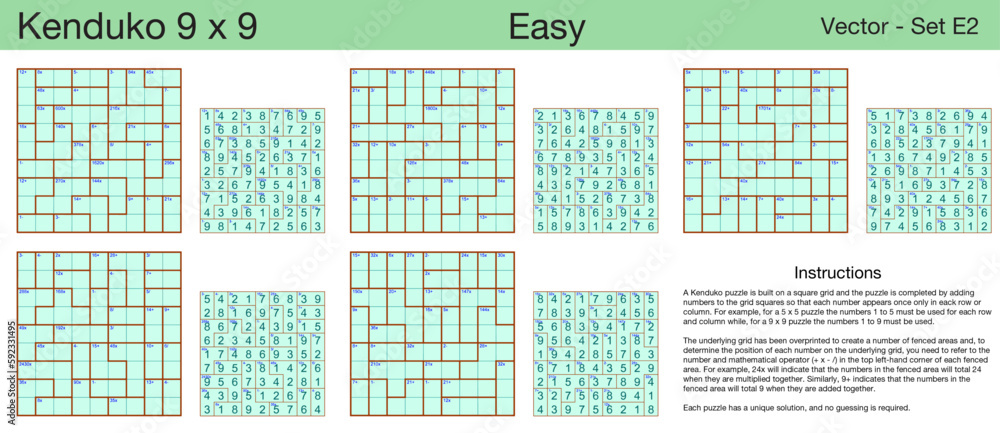5 Easy Kendoku 9 x 9 Puzzles. A set of scalable puzzles for kids and ...