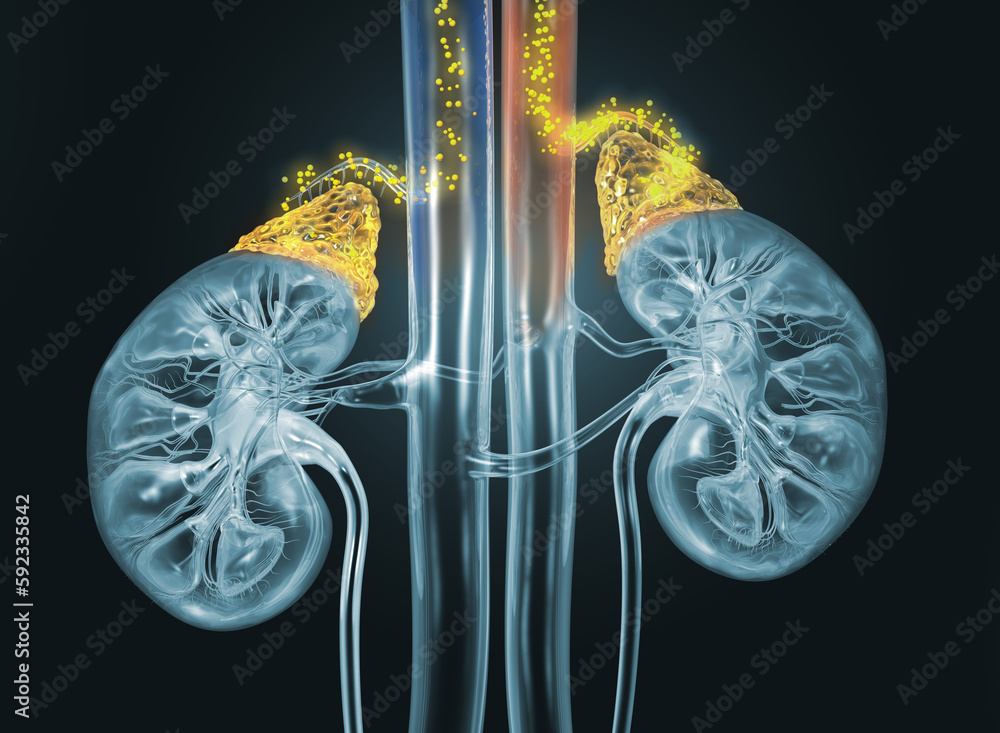 Human kidney cross section, colorful x-ray style, medically 3D ...