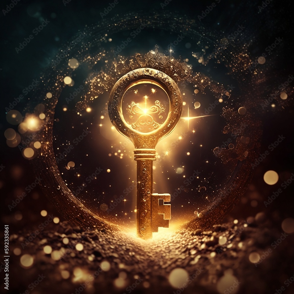The golden key is surrounded by sparkling lights Stock Illustration ...