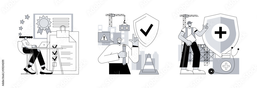 Working environment abstract concept vector illustration set. Quality ...