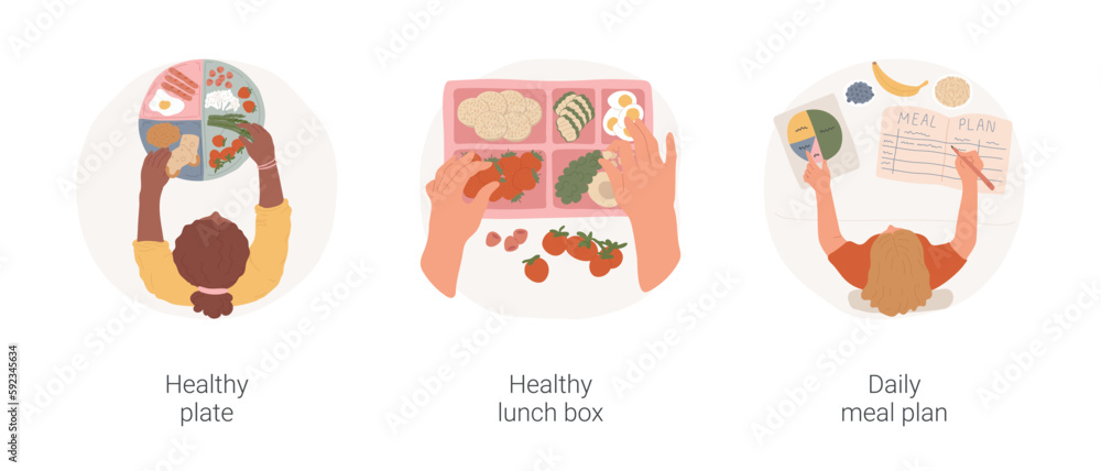 Healthy eating isolated cartoon vector illustration set. Plate with ...
