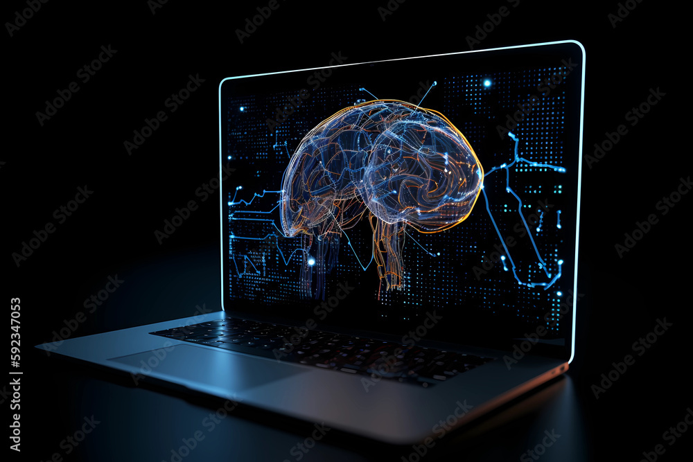 The concept of AI as human like brain on a computer screen. Stock ...