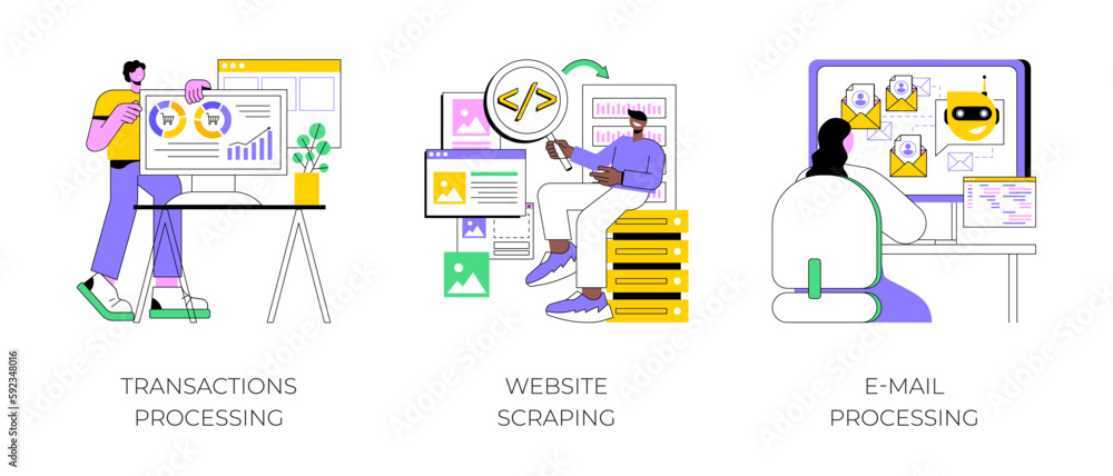 Business processes automation isolated cartoon vector illustrations set ...