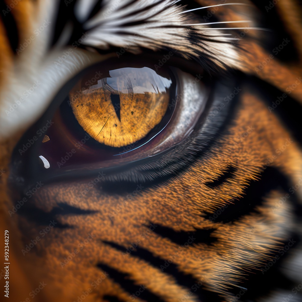 Extreme macro shot tiger eyes. Close up view of animal eye portrait ...