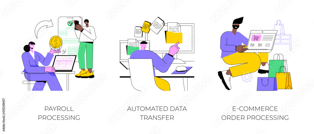 Automated business processes isolated cartoon vector illustrations set ...