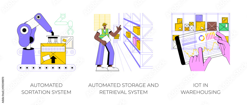 Warehousing automation isolated cartoon vector illustrations set ...
