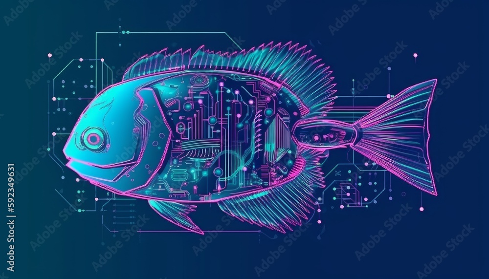 Fish Futuristic Motherboard and Computer Board Chips Generative AI ...
