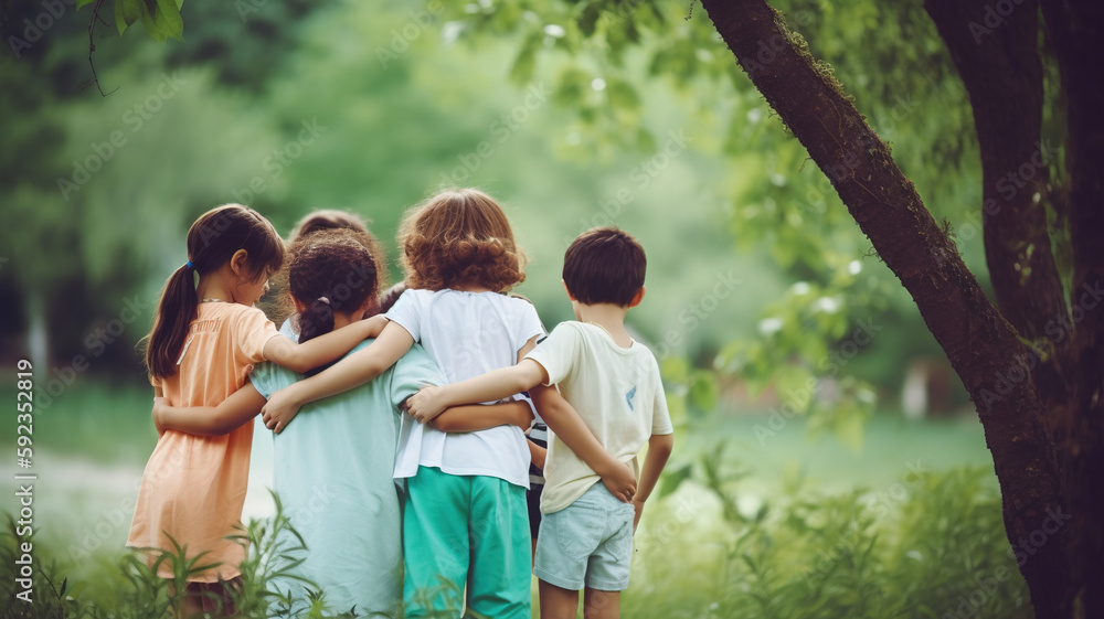 Happy kids playing outside and having fun together in summertime, a ...