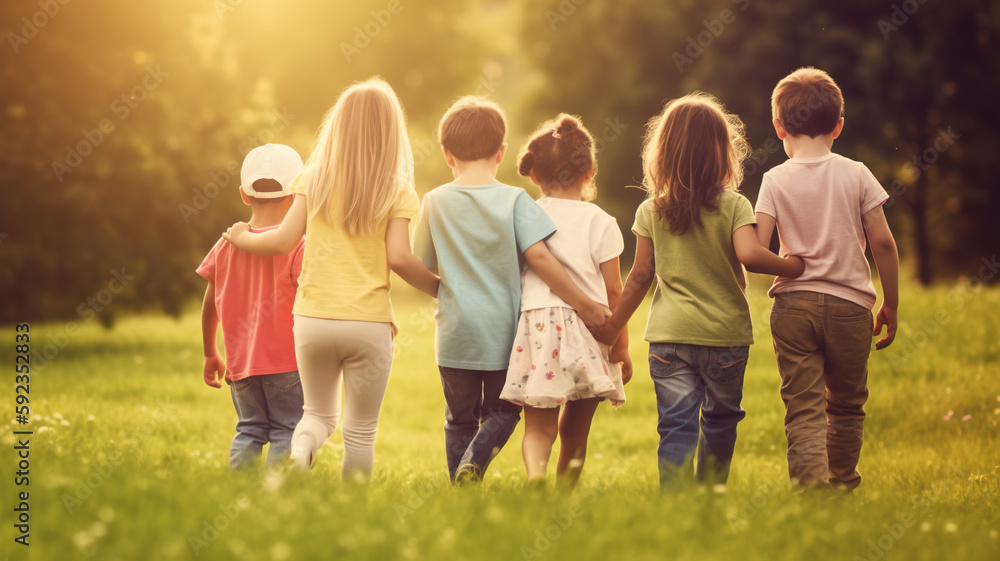 Happy kids playing outside and having fun together in summertime, a ...