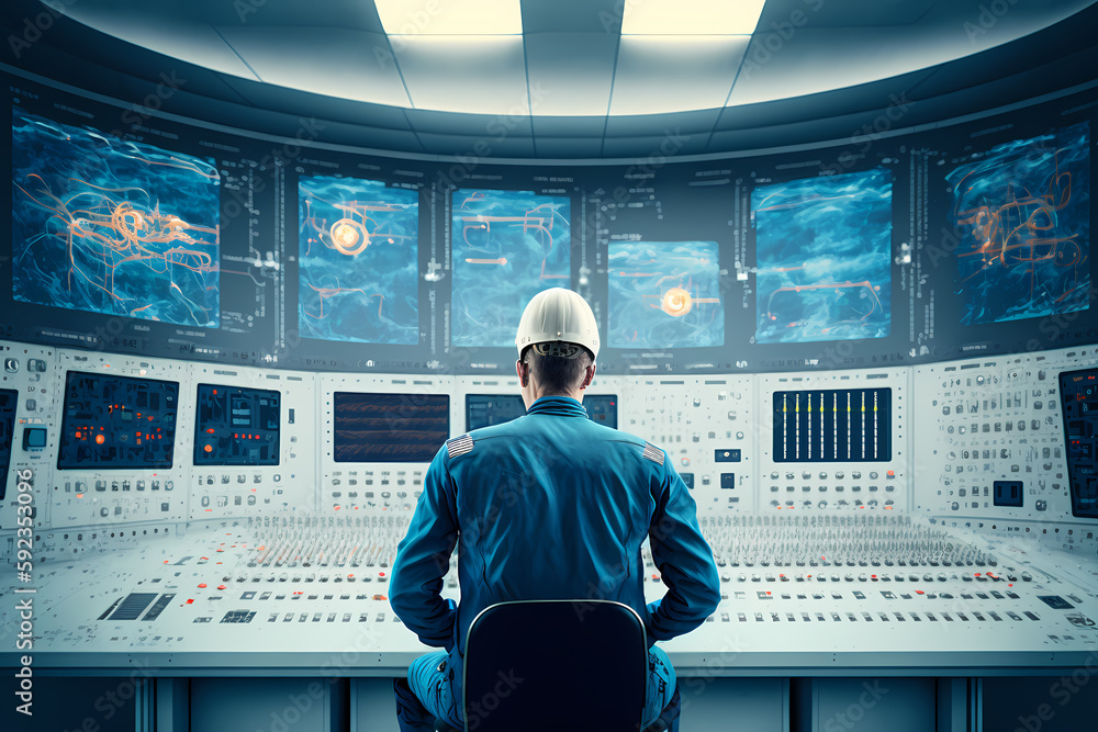 Electrical station, Central control panel of nuclear power plant ...