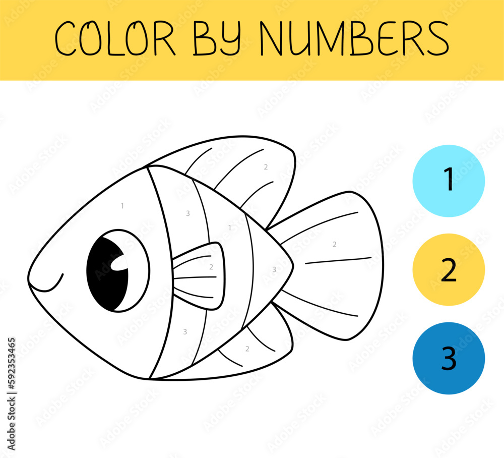 Color by numbers coloring book for kids with cute fish. Coloring page ...