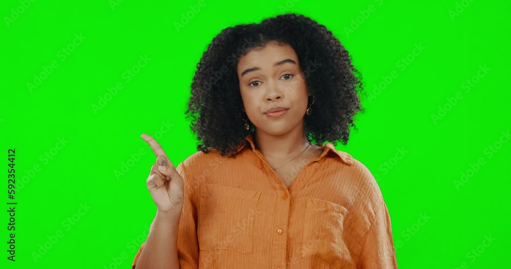 No, green screen and woman doing finger gesture to disagree feeling ...