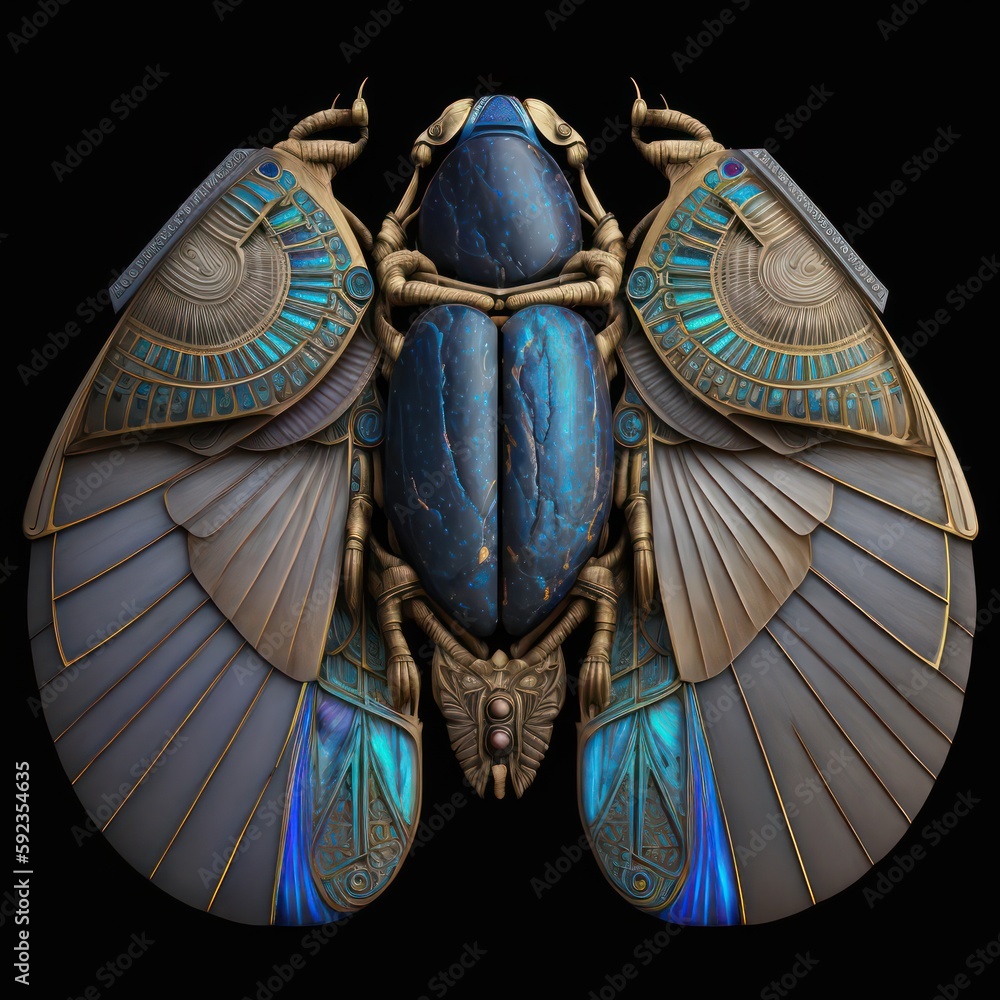 An egyptian scarab beetle open wings made out of carved. 3d style ...